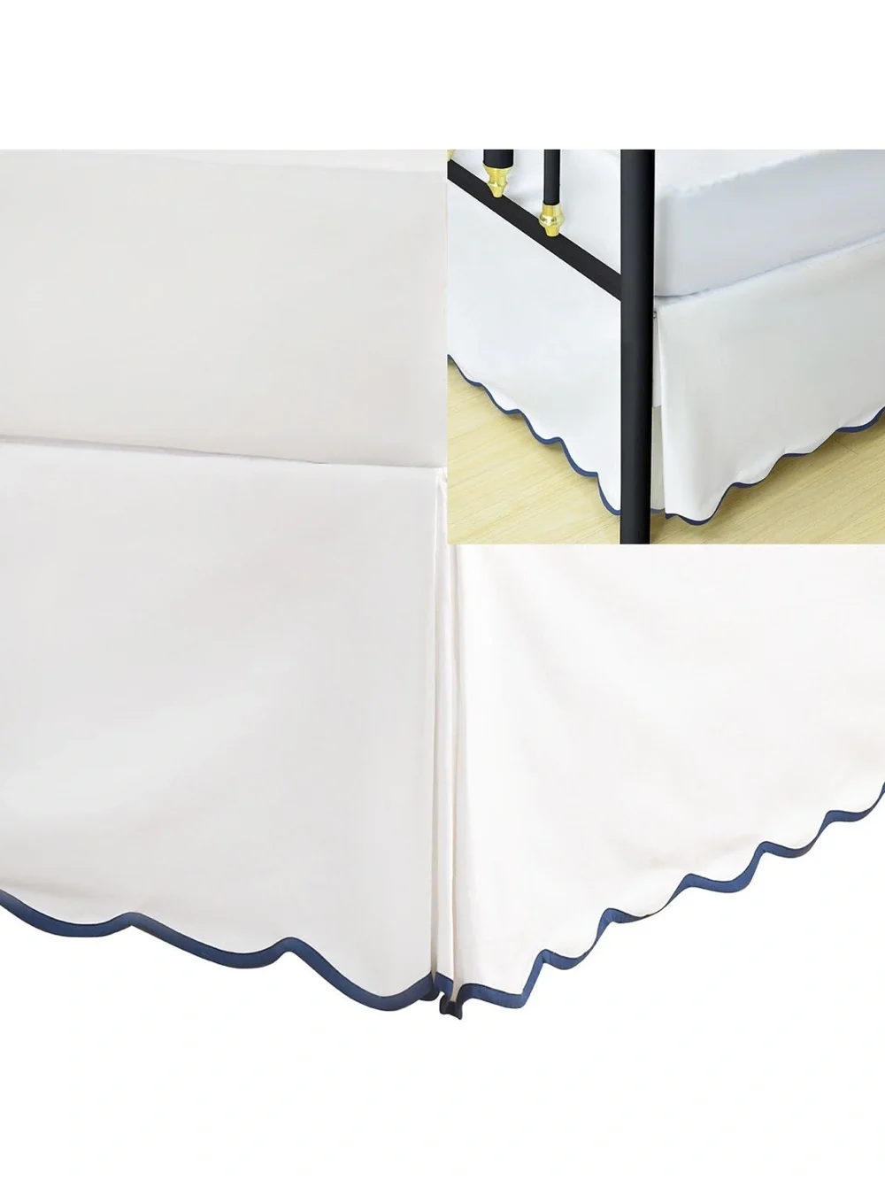 HIG | Bedding | Easyfit Scalloped Edge Bed Skirt White Navy 8 Drop King ...